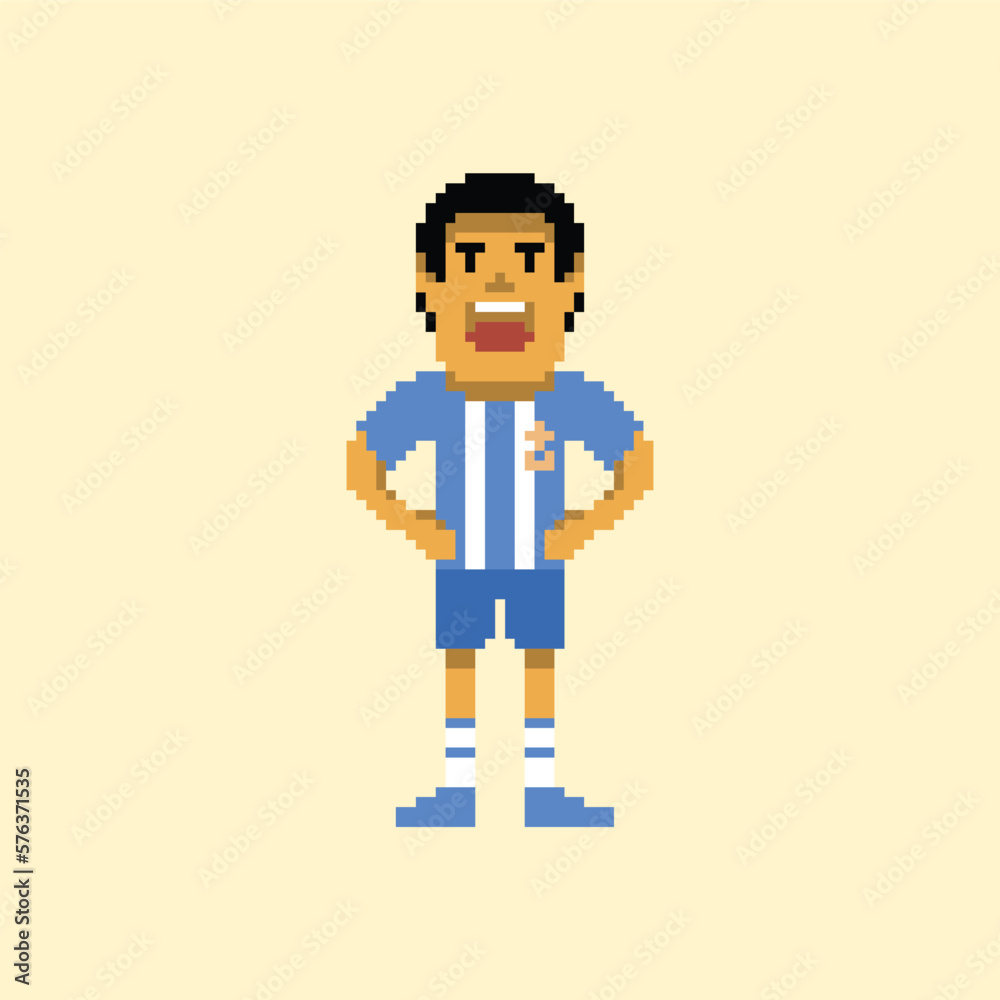 pixel art character football player use blue and white t shirt and ...