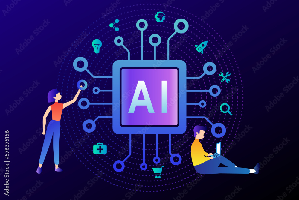 AI technology innovative applications vector infographic. Artificial ...