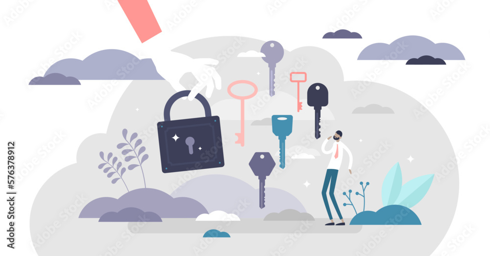 Finding the right key scene illustration ir flat tiny persons concept ...