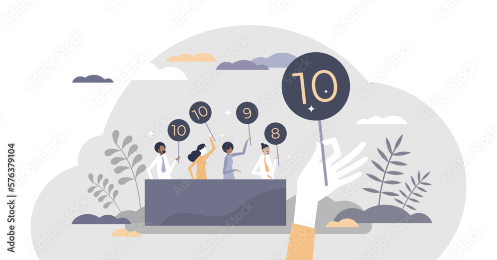 Jury voting contest outcome results with score numbers tiny persons ...