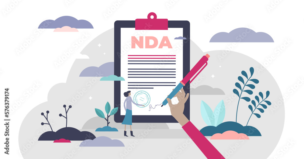 NDA non-disclosure document concept, flat tiny person illustration ...