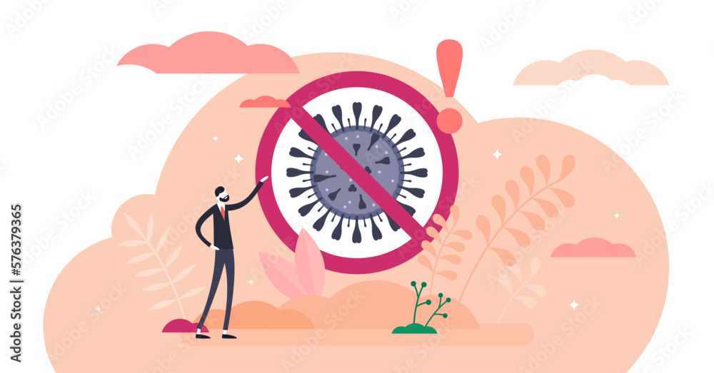 Stop virus sign concept, flat tiny person illustration, transparent ...