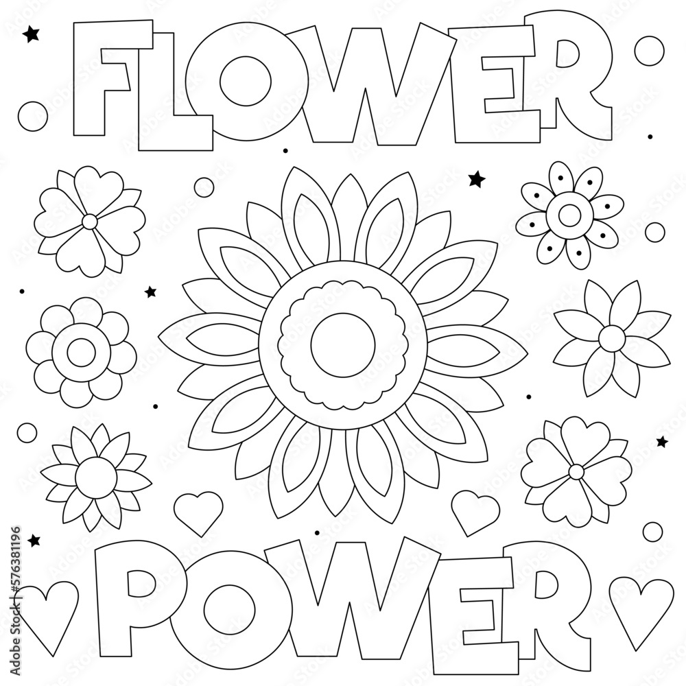 Flower power. Coloring page. Vector illustration of flowers. Stock ...