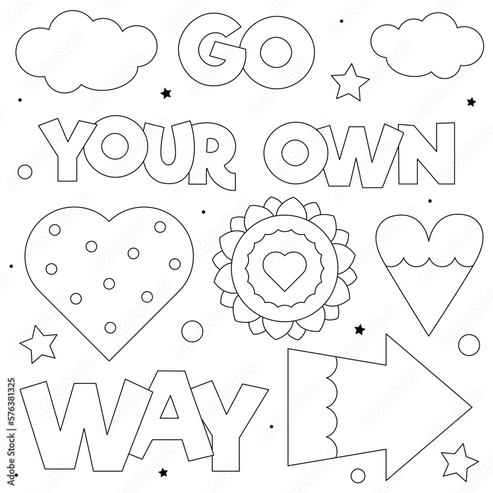 Go Your Own Way Coloring Page Vector Illustration Of Hearts And An go-your-own-way-coloring-page-vector-illustration-of-hearts-and-an