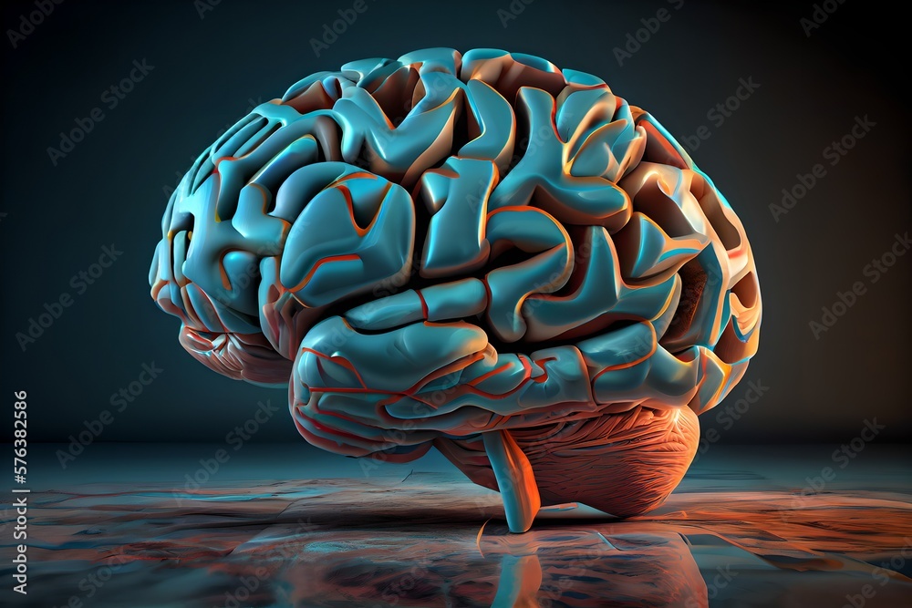 The human brain in a modern aura style, from below an open book from ...