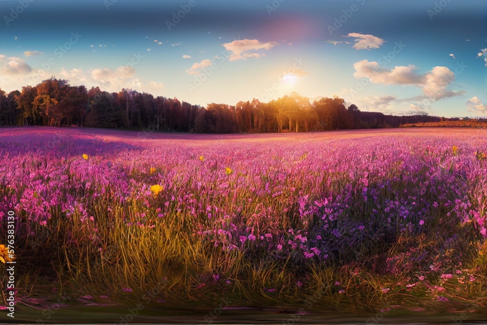 Spring meadow with flowers,, HDRI, environment map , Round panorama ...