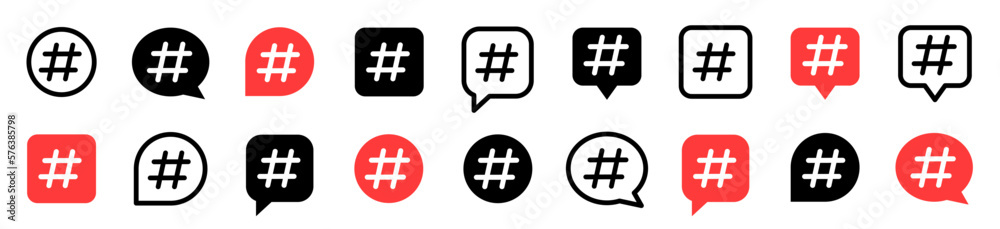 Hashtag icon big set. Hashtag icon symbol. Social Media icon. Popular ...