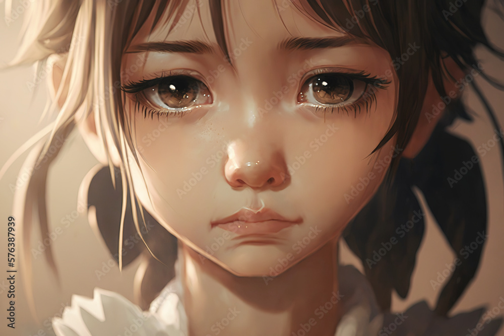 Cute sad anime girl. AI generated image. Stock Illustration | Adobe Stock
