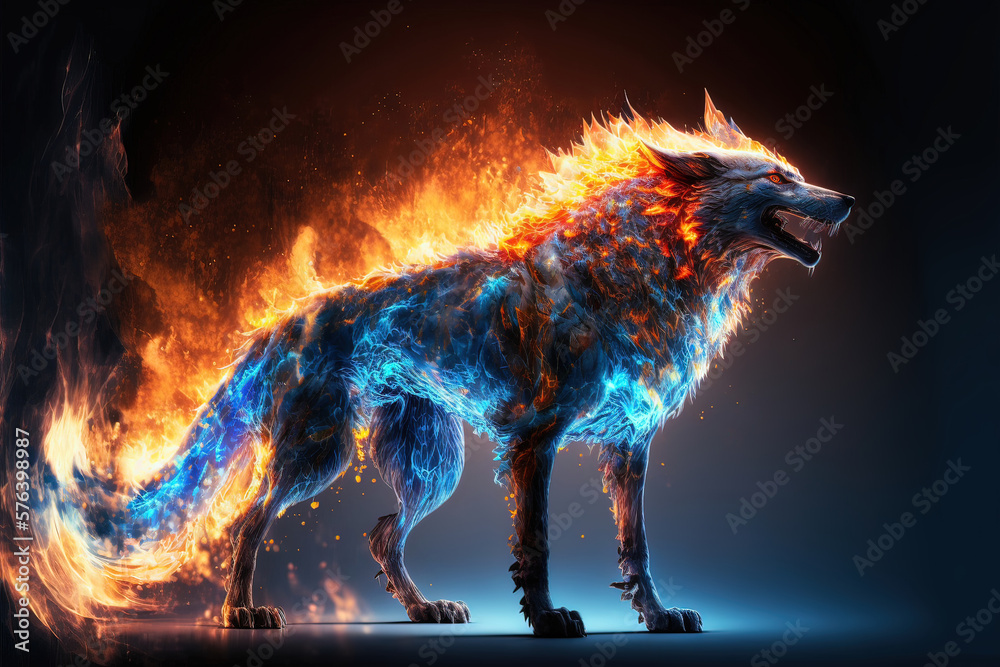 Chimera wolf and dragon fire and ice. Generative AI. Stock Illustration ...
