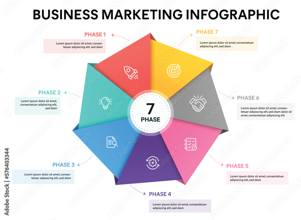 Origami style pie chart heptagon infographic template with 7 options ...