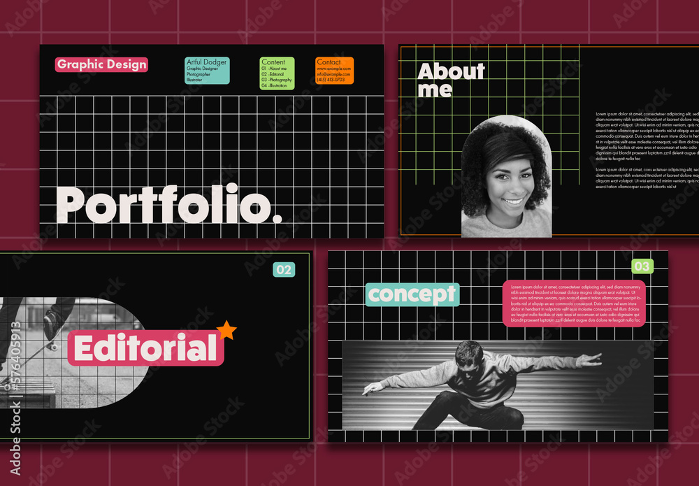 Black Portfolio with Colour Stock Template | Adobe Stock