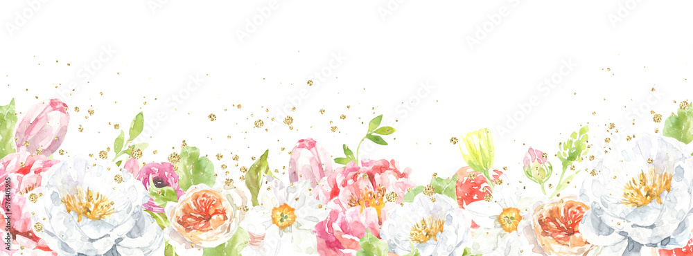 Watercolor Easter flower frame illustration. Botanical spring floral ...