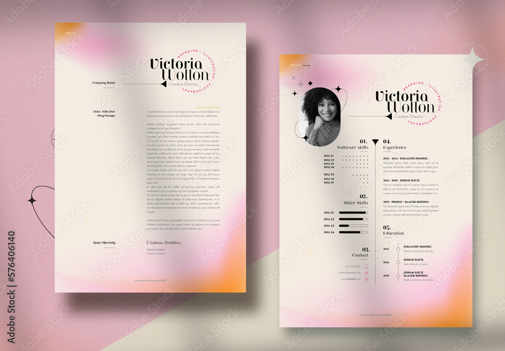 Pink and Orange Gradient Resume Stock Template | Adobe Stock