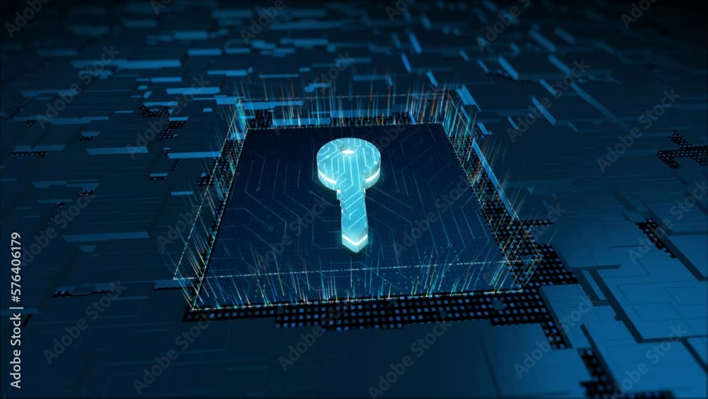 Stockvideon Motion graphic of 3D blue security Key logo and particles ...