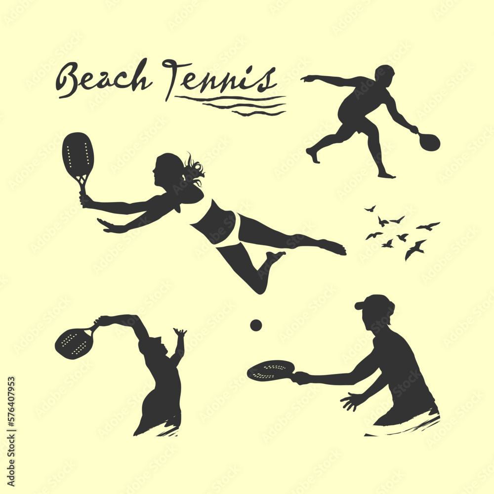 Vetor de Beach tennis players illustrations set. do Stock | Adobe Stock