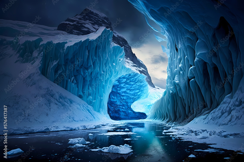 Melting ice glacier Antarctica in global Warming Environment. Concept ...