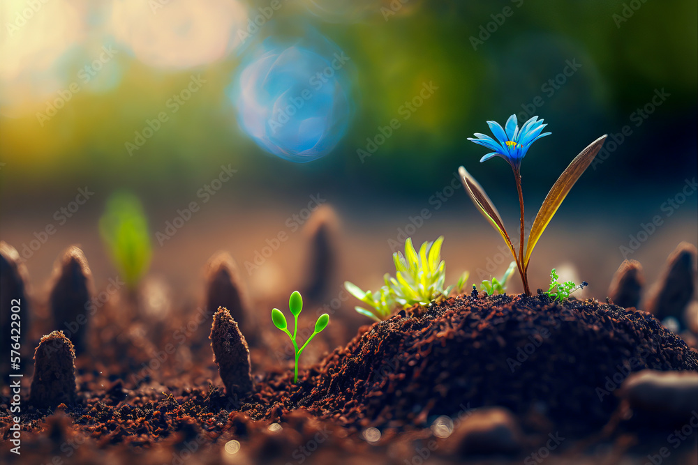 Plant detail of a plant in full development, its seed opening and ...