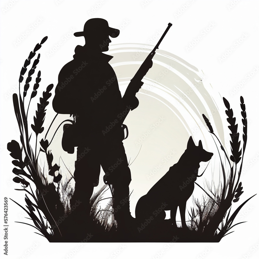 Silhouette of hunter with hunting rifle and hunting dog.. Stock ...