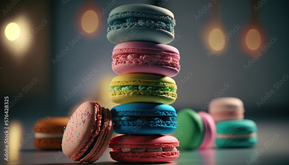 Zoomed in, a photographic masterpiece of a multi-colored macaron tower ...