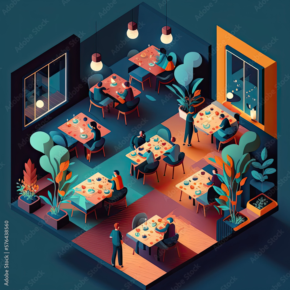 Friends and Flavors Coming Together in a Modern Restaurant Illustration - ai generative Stock ...
