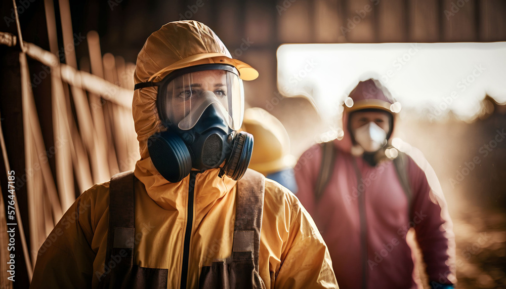 eople wearing personal protective equipment or PPE with spraying ...