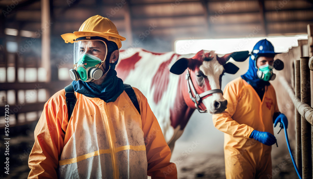 eople wearing personal protective equipment or PPE with spraying ...