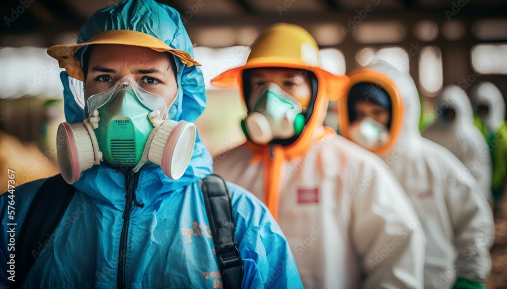 eople wearing personal protective equipment or PPE with spraying ...