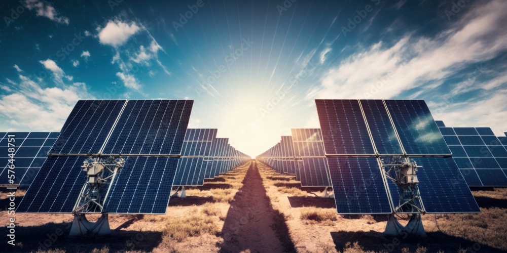solar panel panel field, renewable energy, generative ai illustration ...