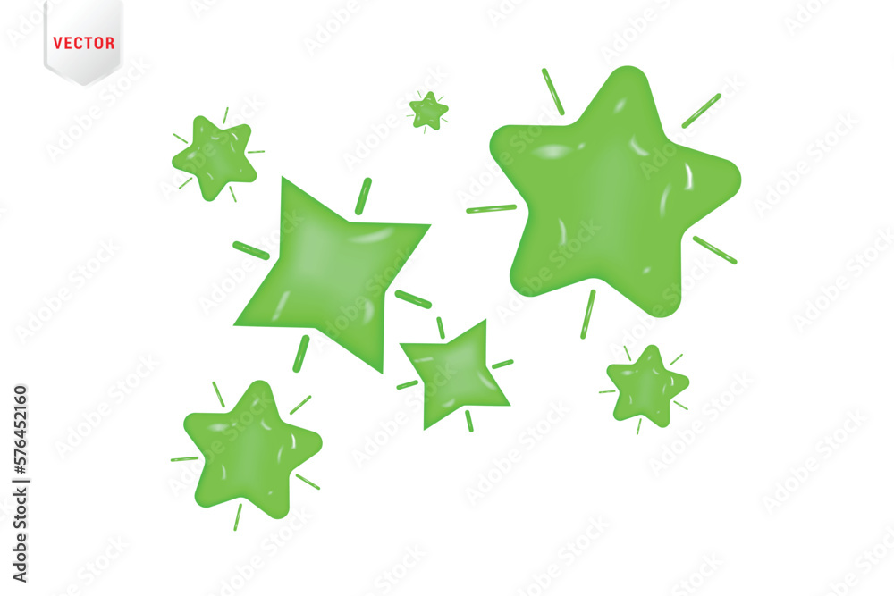 Set of bright green stars of different shapes. Five star glossy color ...