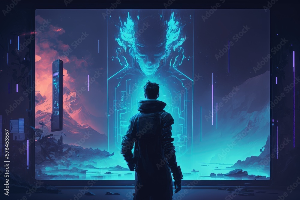 virtual world simulator with holographic displays digital art poster AI ...