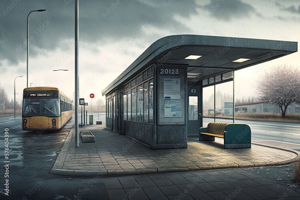 several bus stops and waiting room at bus station, created with ...
