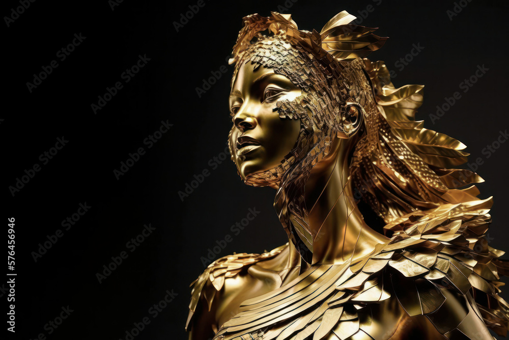 Beauty fashion model girl with golden skin on a black background.Skin ...