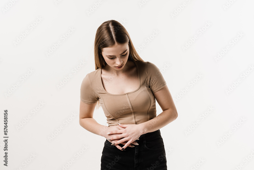 Appendicitis is inflammation of appendix. Girl feel abdominal pain ...
