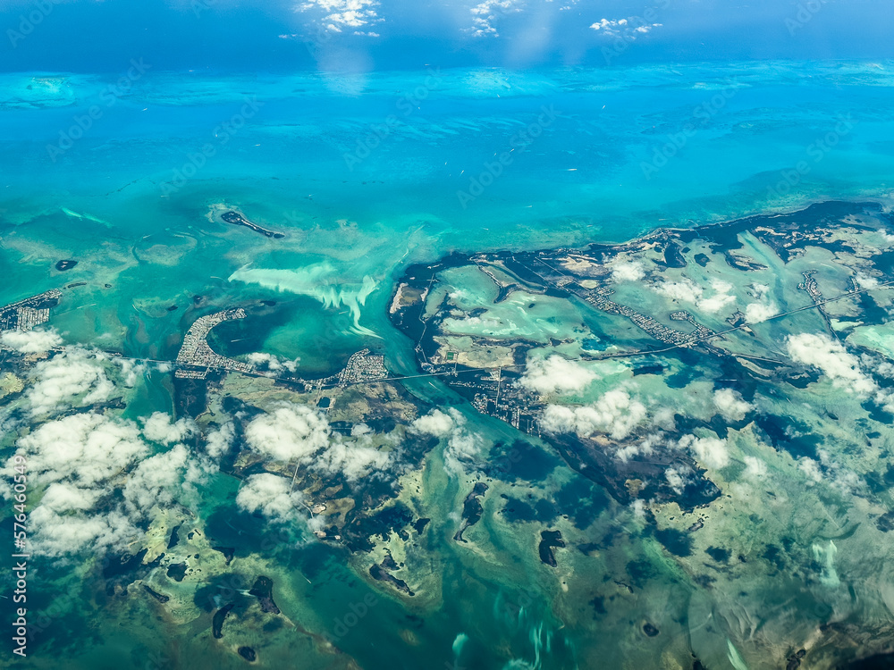 Aerial view of Cudjoe Key next to Key West, as part of Florida Keys in ...