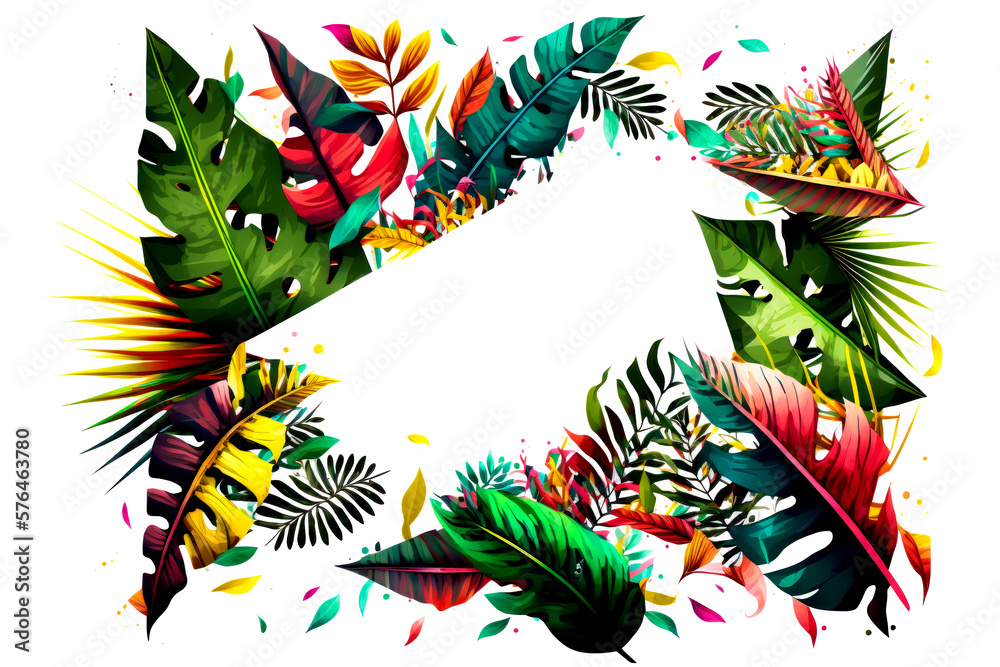 Tropical frame background. Creative layout made of tropical leaves with ...