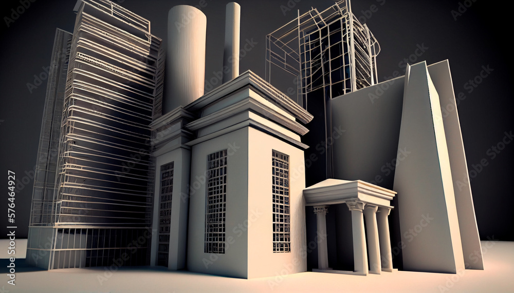 3D buildings emerging from architectural drawings. The concept of ...