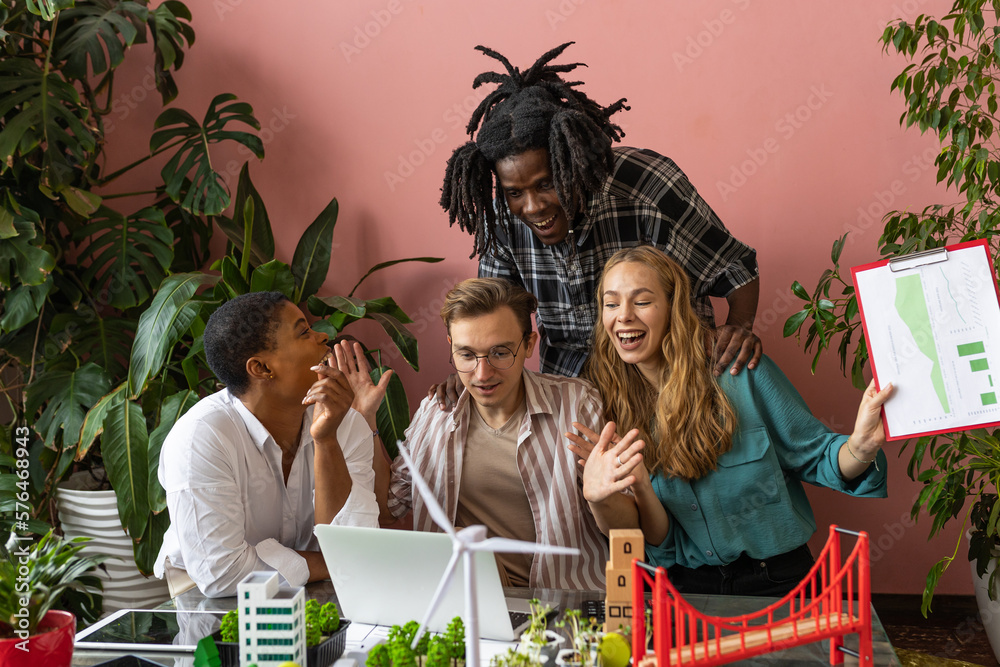 International group of students working on modern urban architecture ...