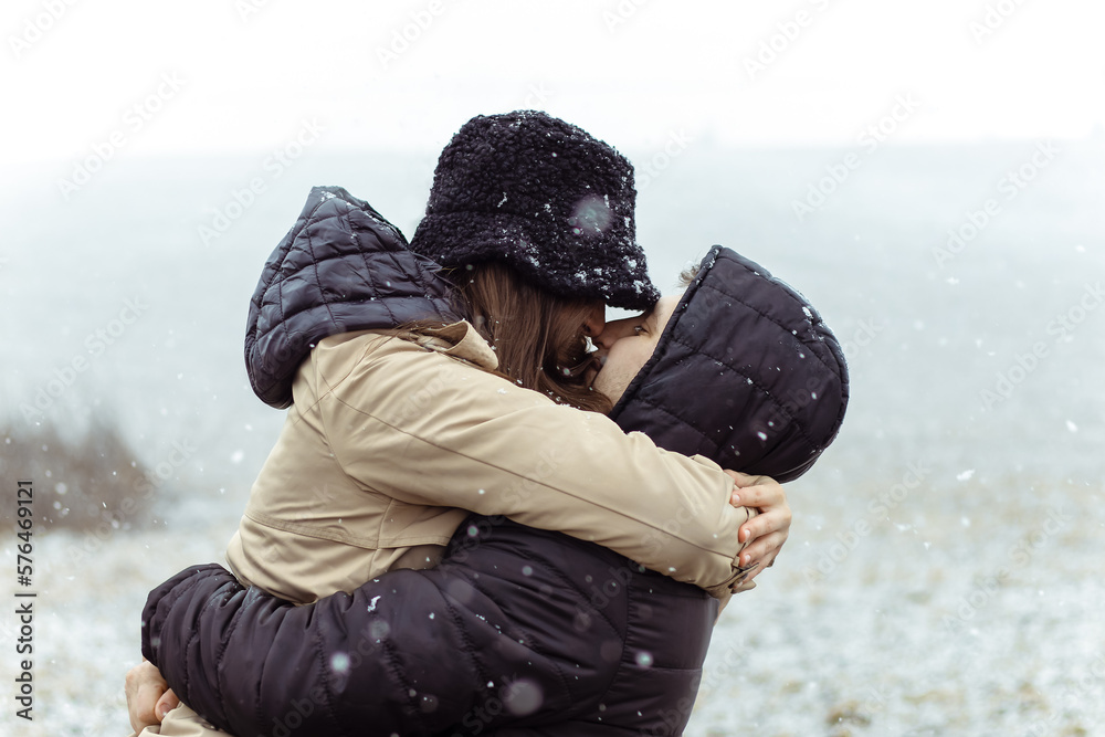 real emotions.romance in nature.Couple in love.Winter portrait.happy ...