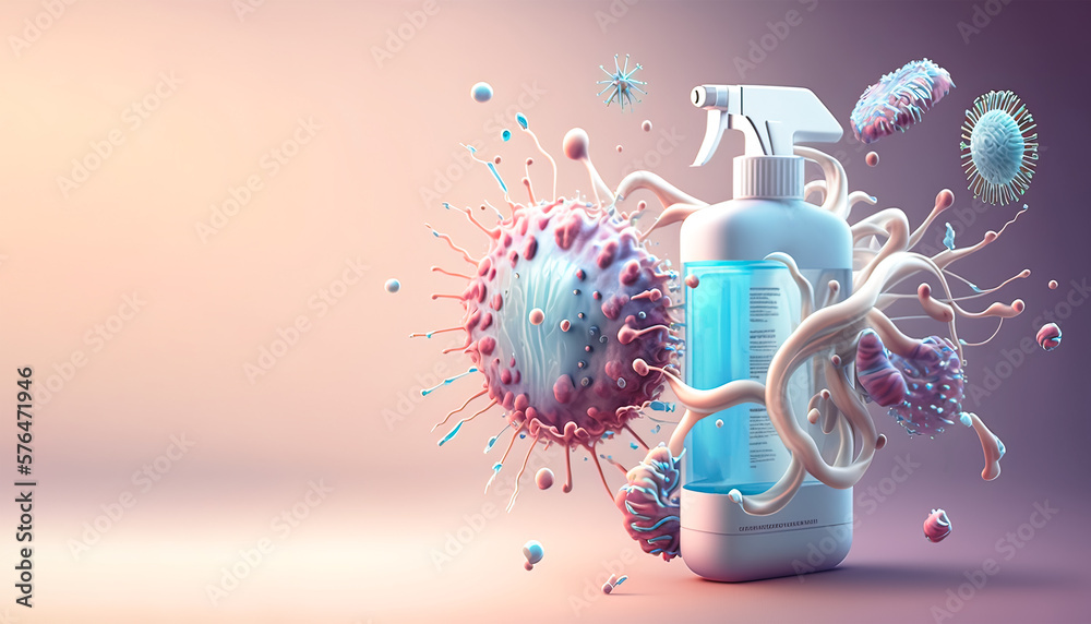 Hygiene concept. Disinfectant antiseptic spray Covid. Disinfecting ...