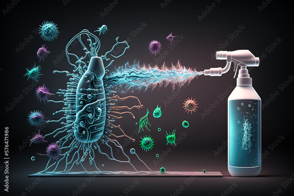 Hygiene concept. Disinfectant antiseptic spray Covid. Disinfecting ...