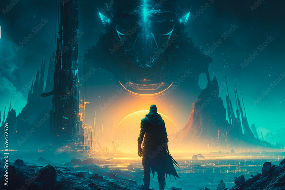 An otherworldly terrain, showcasing the vistas of a celestial planet ...