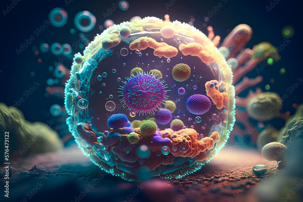 Macro shot of different types of microbes, probiotics, gram positive ...