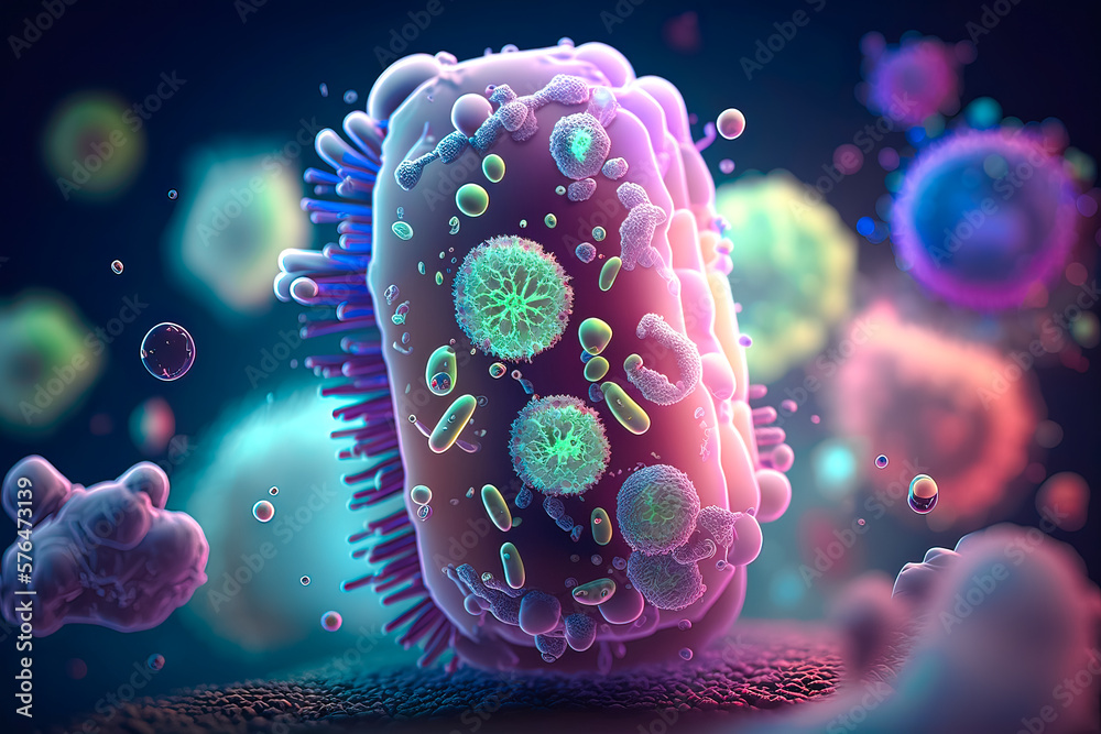 Macro shot of different types of microbes, probiotics, gram positive ...