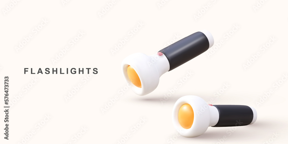 3d two realistic flashlight. Vector illustration. Stock Vector | Adobe ...