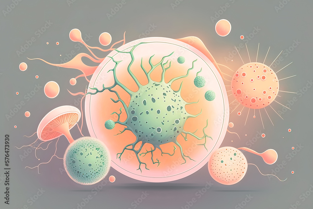 Virus cell art, cancer cell, t-cell, bacteria of various shapes on ...