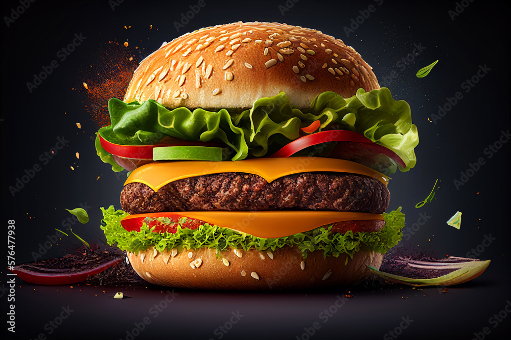 Burger poster for menu restaurant. Burger design style promotional fast ...