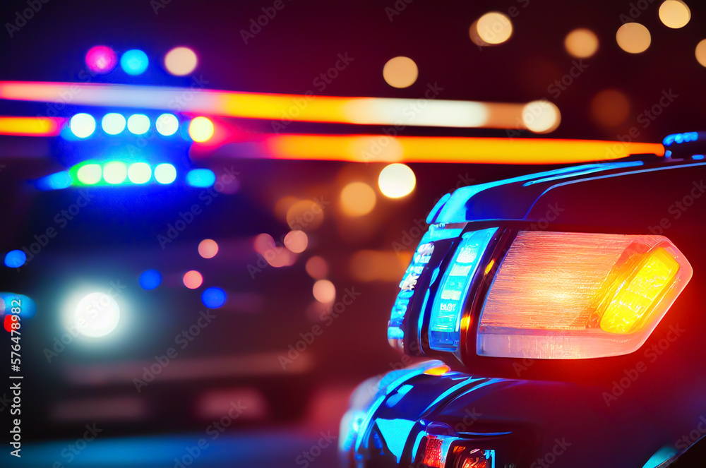 Police lights of the Police car. Police car with red and blue emergency ...