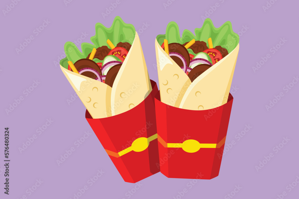 Graphic flat design drawing two fresh delicious shawarma online ...