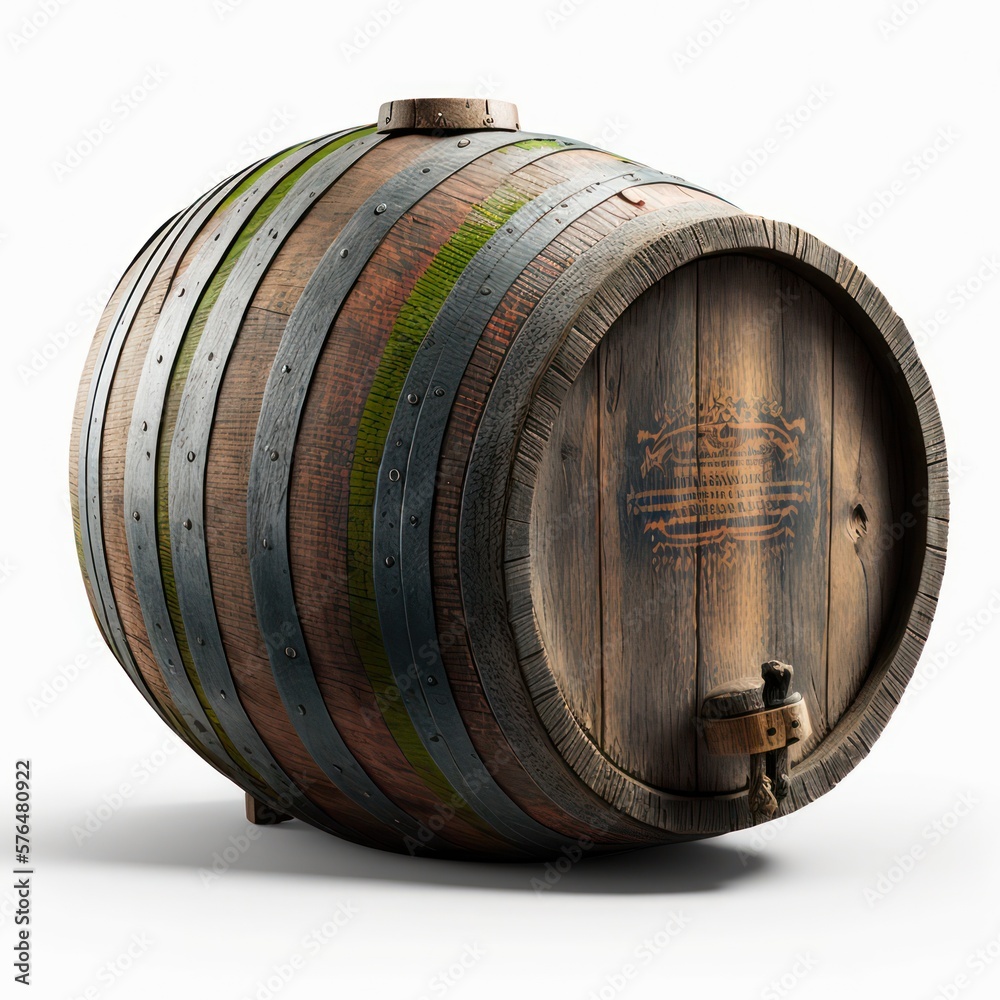 Detailed illustration of a vintage whisky aging barrel cask for spirits ...