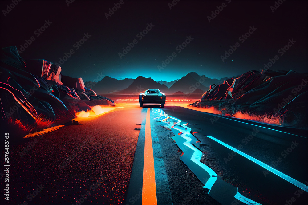 Roadmap design, neon glowing.generative ai Stock Illustration | Adobe Stock